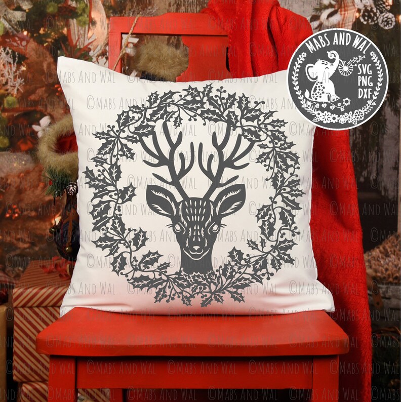 Reindeer wreath SVG PNG DXF digital cutting file/Christmas | Etsy