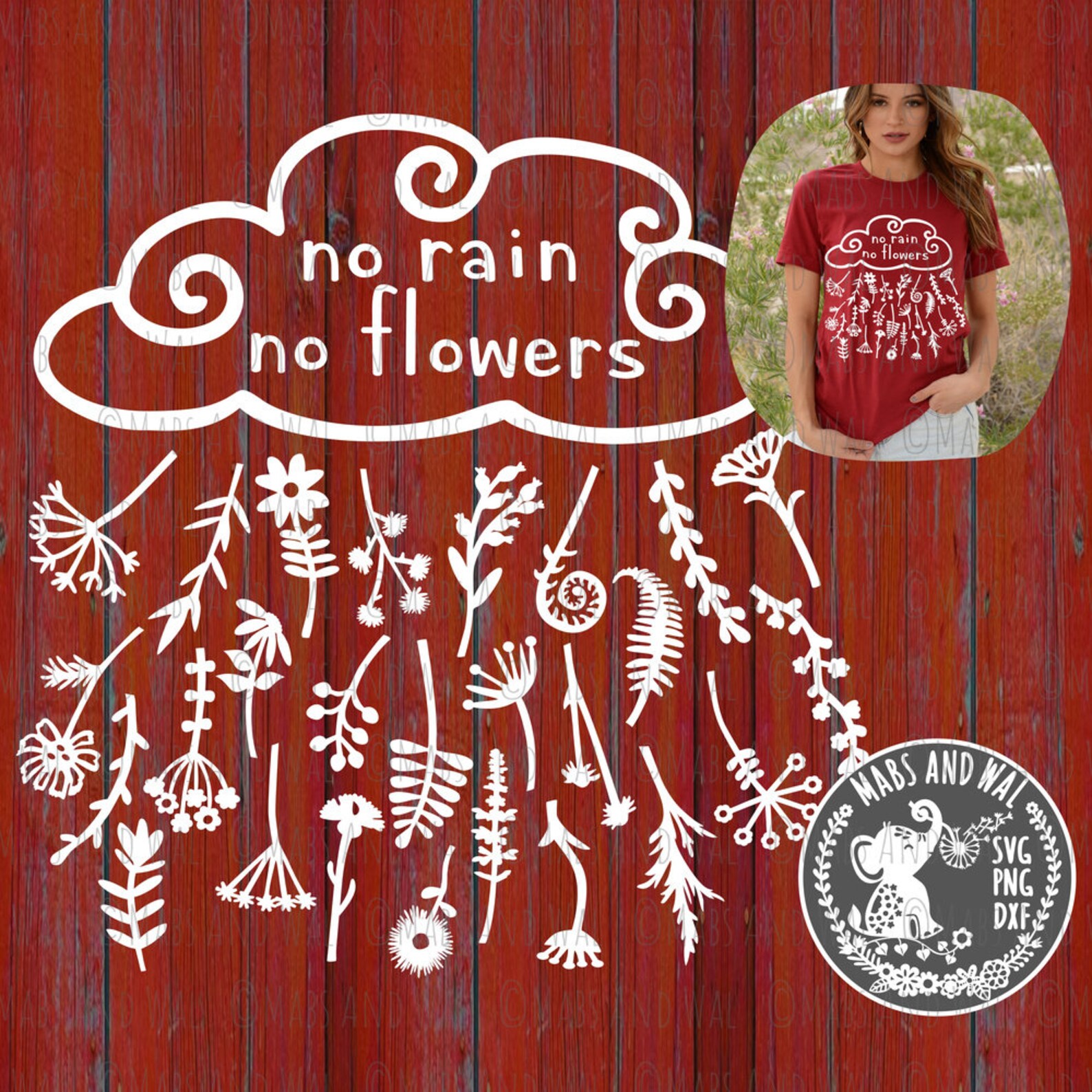 No rain no flowers SVG PNG DXF digital cutting file/rain | Etsy