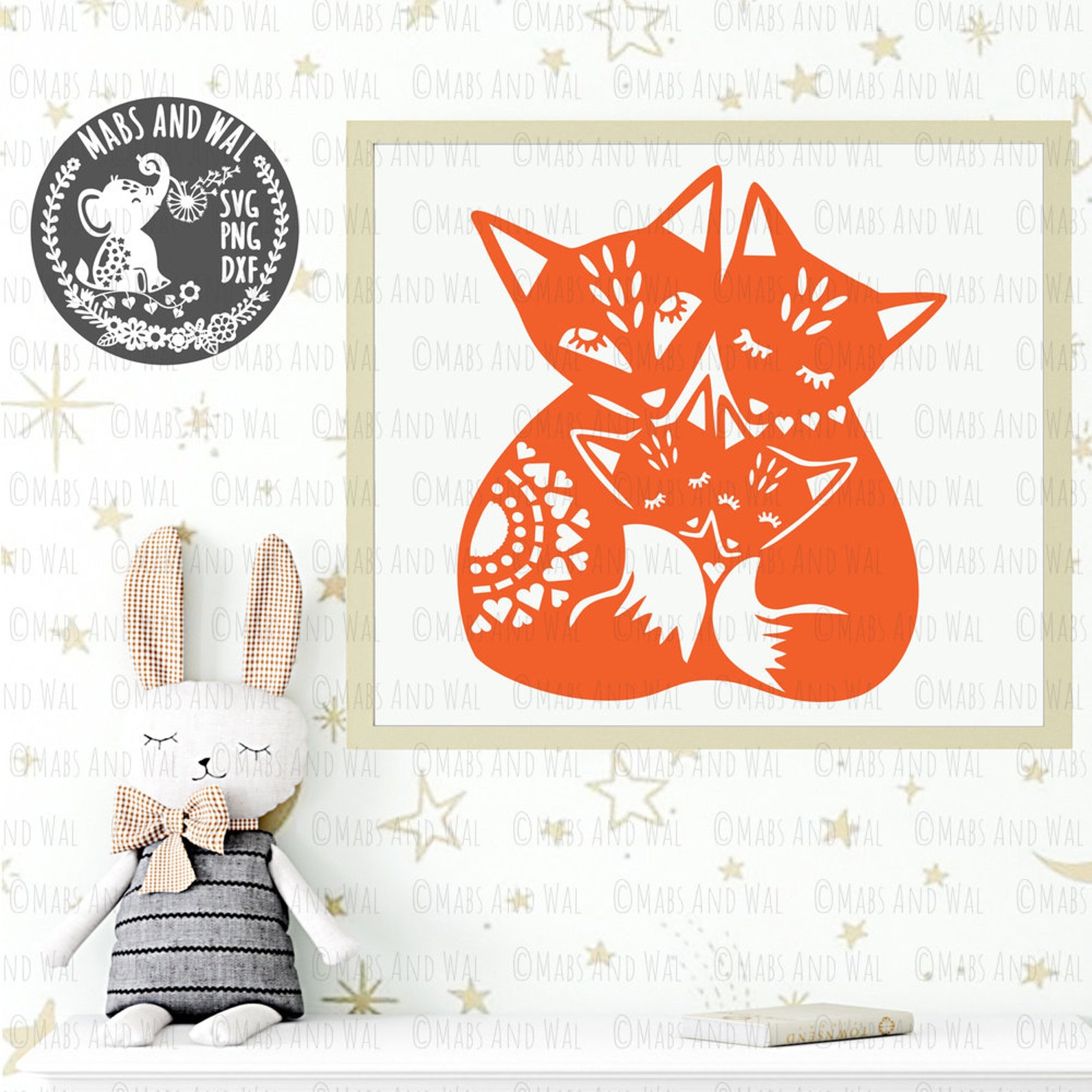 Fox family SVG PNG DXF digital cutting file/folk style fox | Etsy