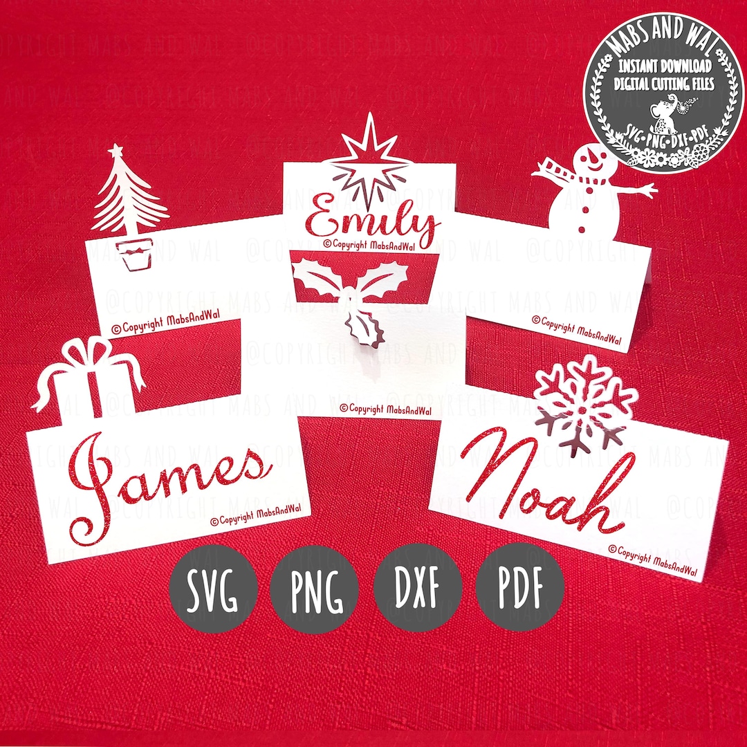 Christmas Table Name Place Cards 1 SVG PNG DXF Pdf Digital Cutting File ...
