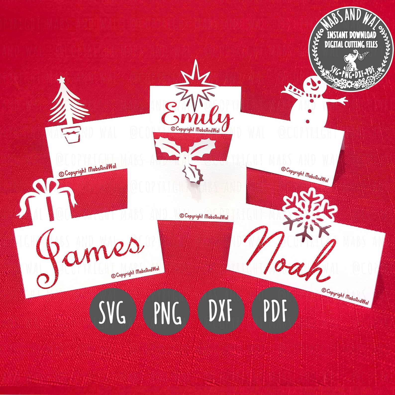 Christmas Table Name Place Cards 1 SVG PNG DXF Pdf Digital Cutting File ...