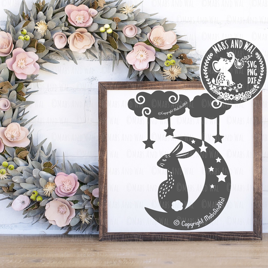 Rabbit Moon SVG PNG DXF Digital Cutting File/rabbit Svg/rabbit Moon ...