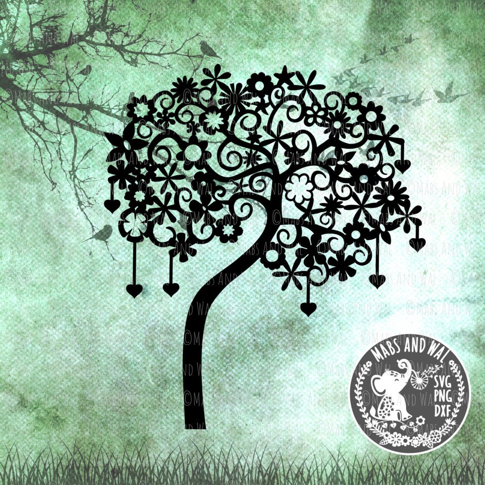 Flowery tree SVG PNG DXF digital cutting file/Floral tree | Etsy