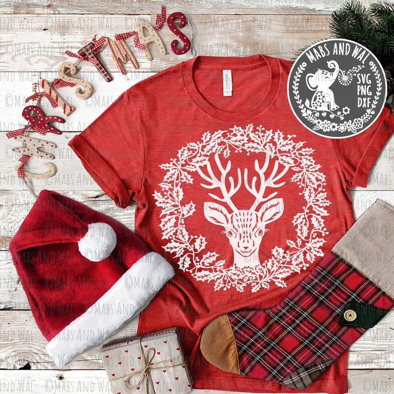 Reindeer wreath SVG PNG DXF digital cutting file/Christmas | Etsy