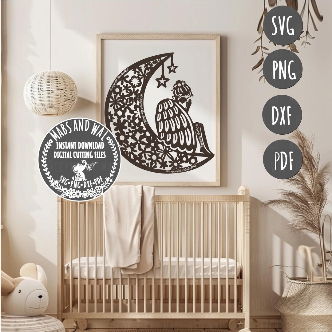 Angel Moon SVG PNG DXF Pdf Digital Cutting File/angel Crescent Moon Svg ...