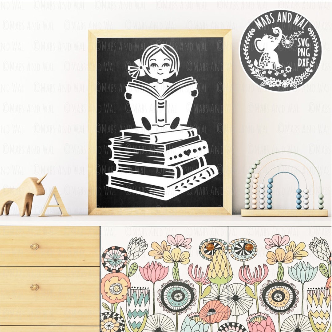 Girl Reading SVG PNG DXF Digital Cutting File/bookstack Svg/teacher Svg ...