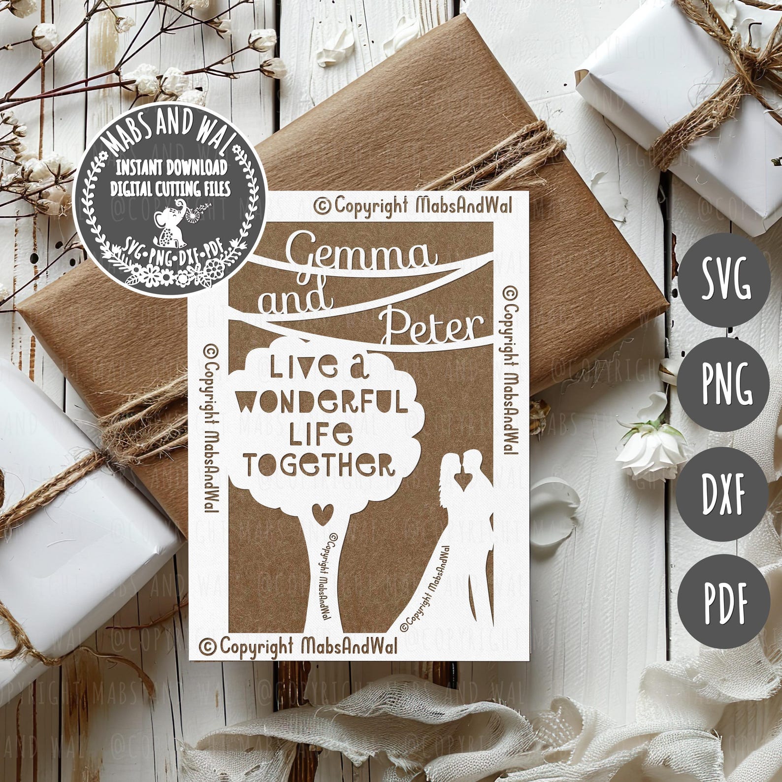 Wedding Personalised Tree Card SVG PNG DXF Pdf Digital Cutting File ...