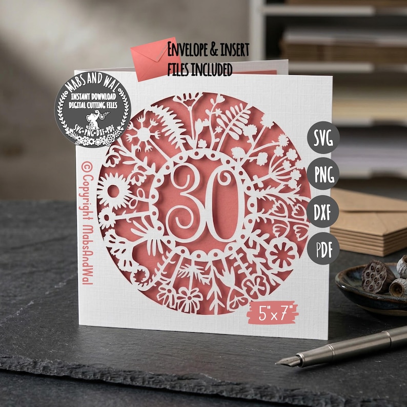 Age 30 Flower Card SVG PNG DXF Pdf Digital Cutting File/30th ...