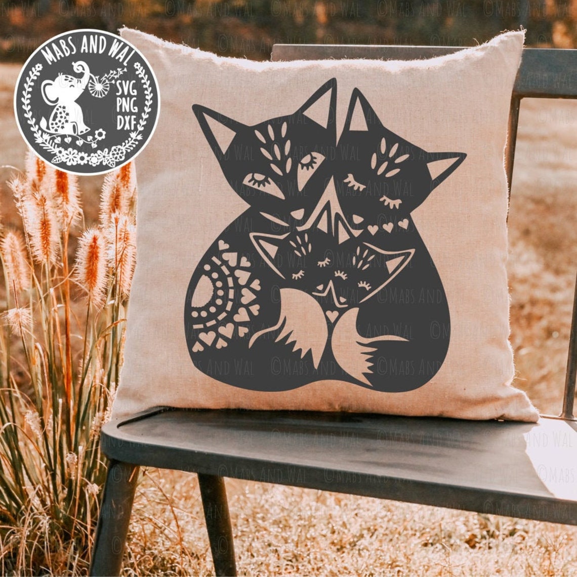 Fox family SVG PNG DXF digital cutting file/folk style fox | Etsy