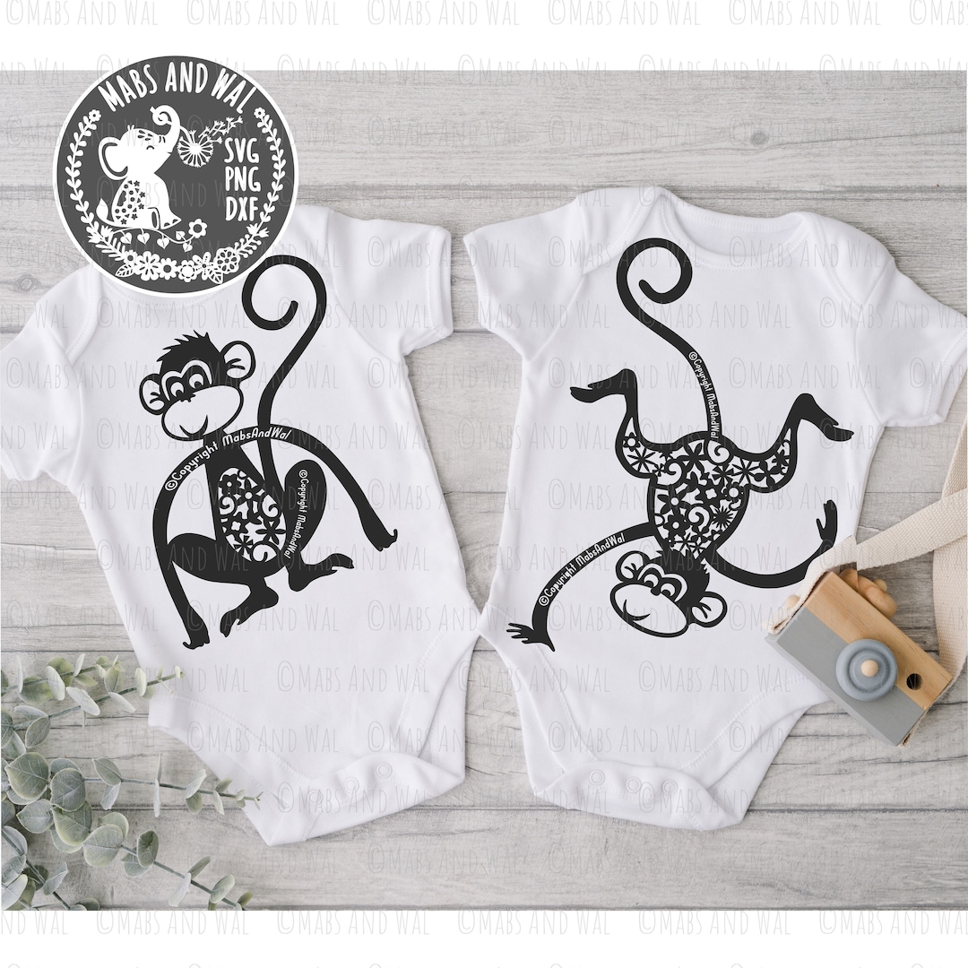 Monkeys SVG PNG DXF Digital Cutting File/folk Style Monkey Svg/flowery ...