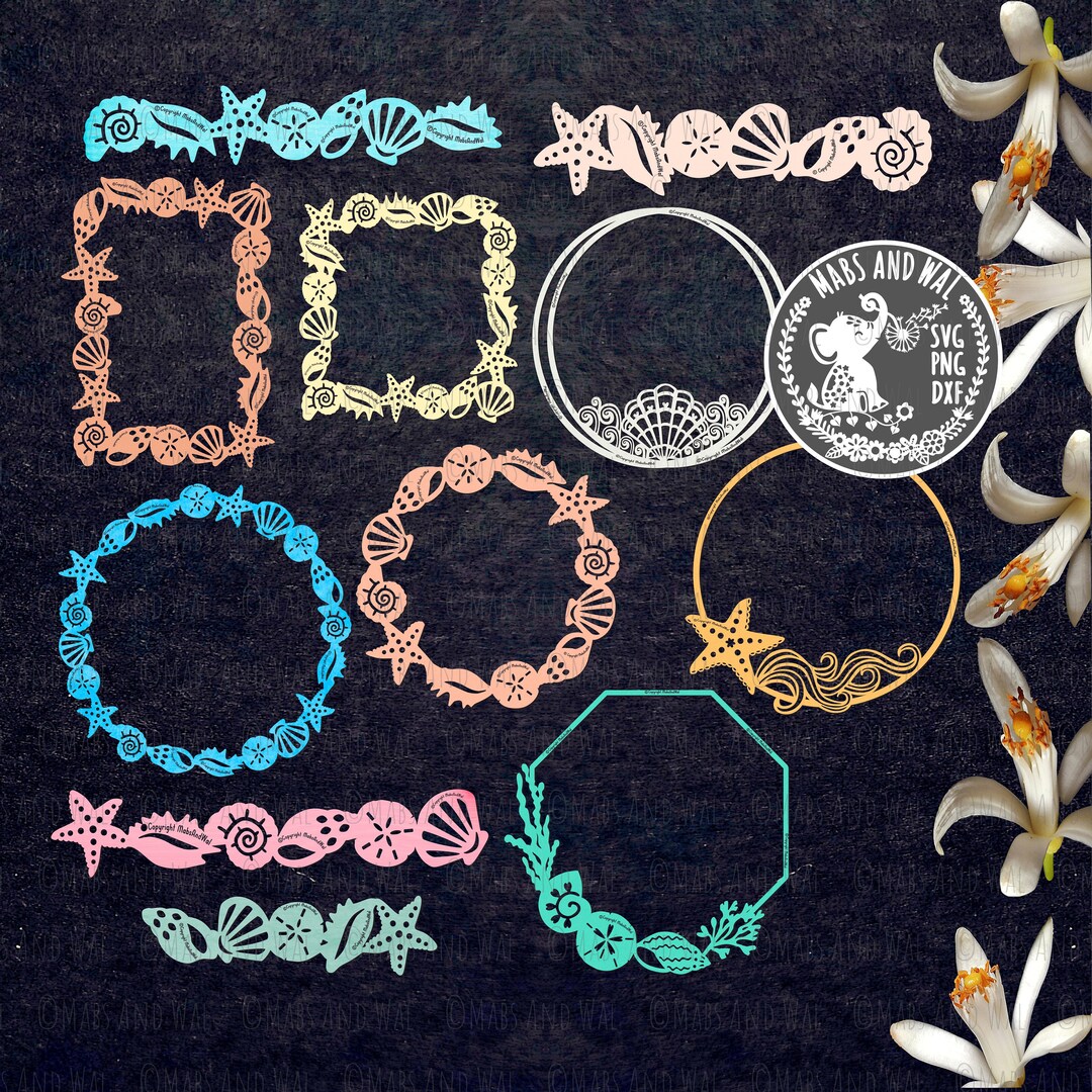 Shell Frames and Borders SVG PNG DXF Digital Cutting File/shell Borders ...