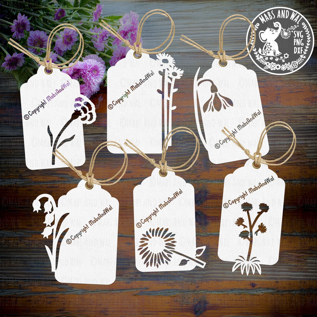 Flower Gift Tags SVG PNG DXF Digital Cutting File/birthday - Etsy