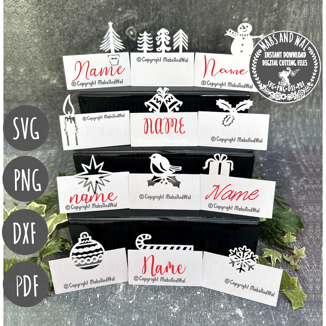 Christmas Table Name Place Cards Set of 12 SVG PNG DXF Pdf Digital ...