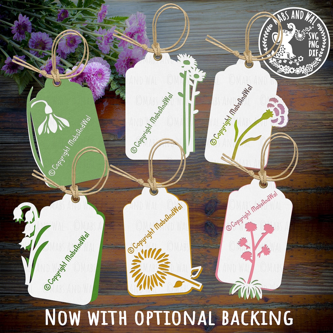 Flower Gift Tags SVG PNG DXF Digital Cutting File/birthday Gift Tags ...