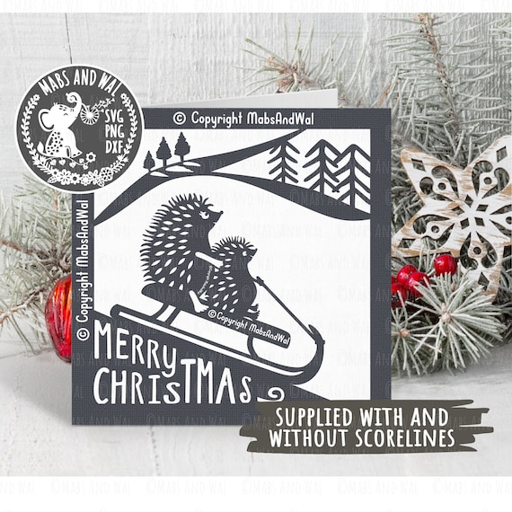 Merry Christmas Hedgehog Card SVG PNG DXF Digital Cutting - Etsy