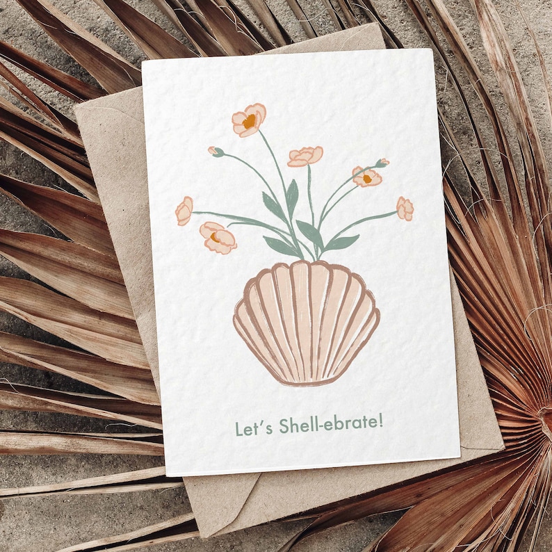 Let's Shell-ebrate Seashell Card Seashell Birthday Card - Etsy UK
