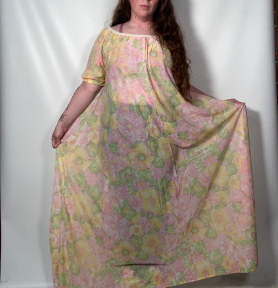 Vintage 70s Super Flowy Watercolor Floral Print Sheer… - Gem