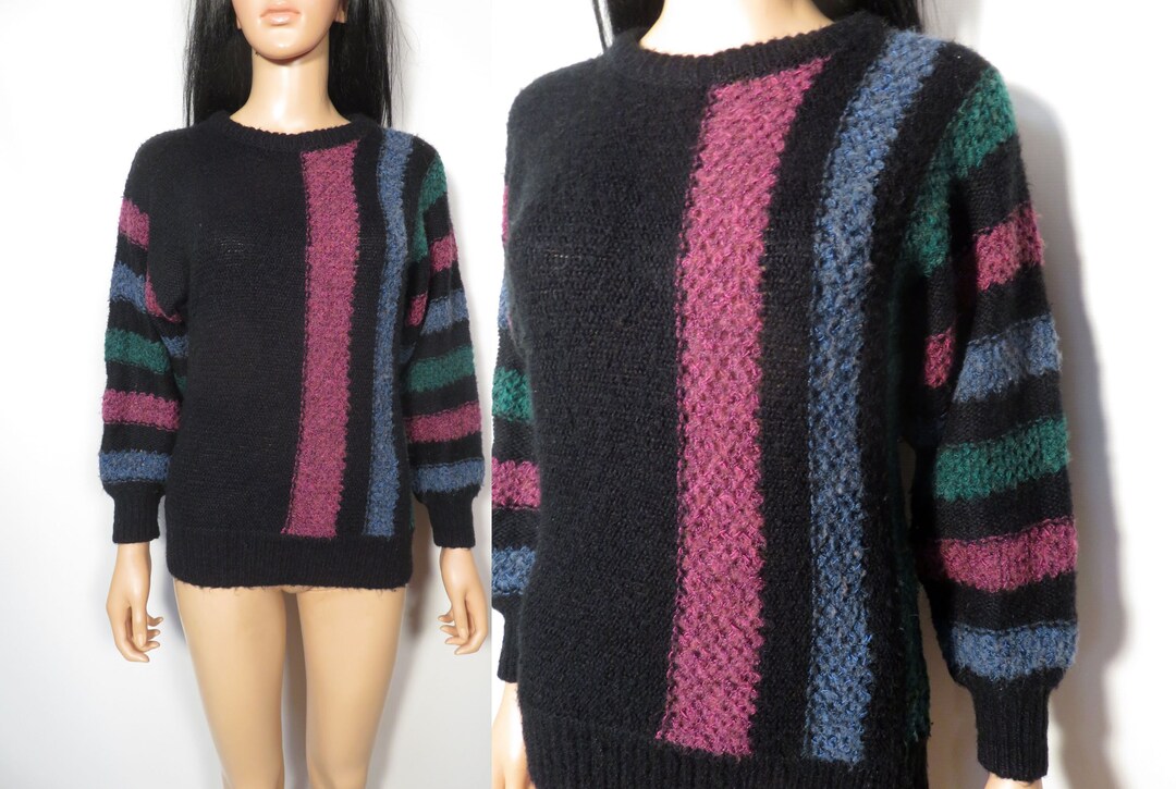 Vintage 80s/90s Jewel Tone Color Block Cozy Nubby Sweater Size S - Etsy