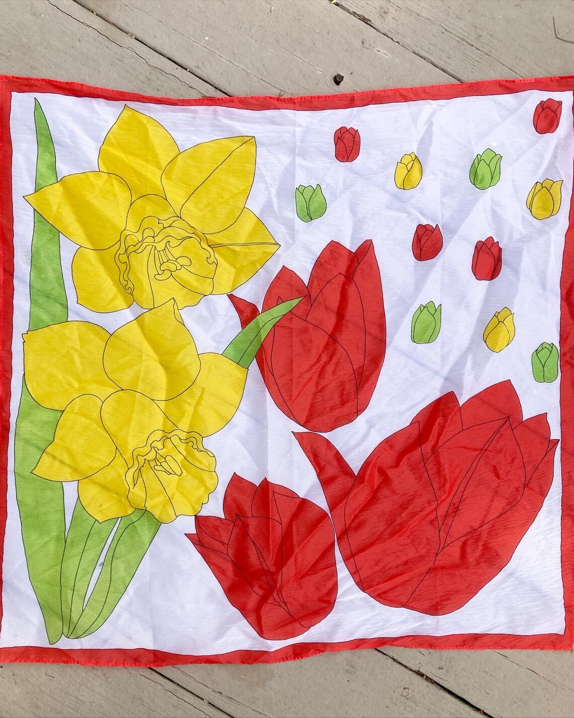 Vintage Daffodil Tulip Print Sheer Square Scarf - Etsy