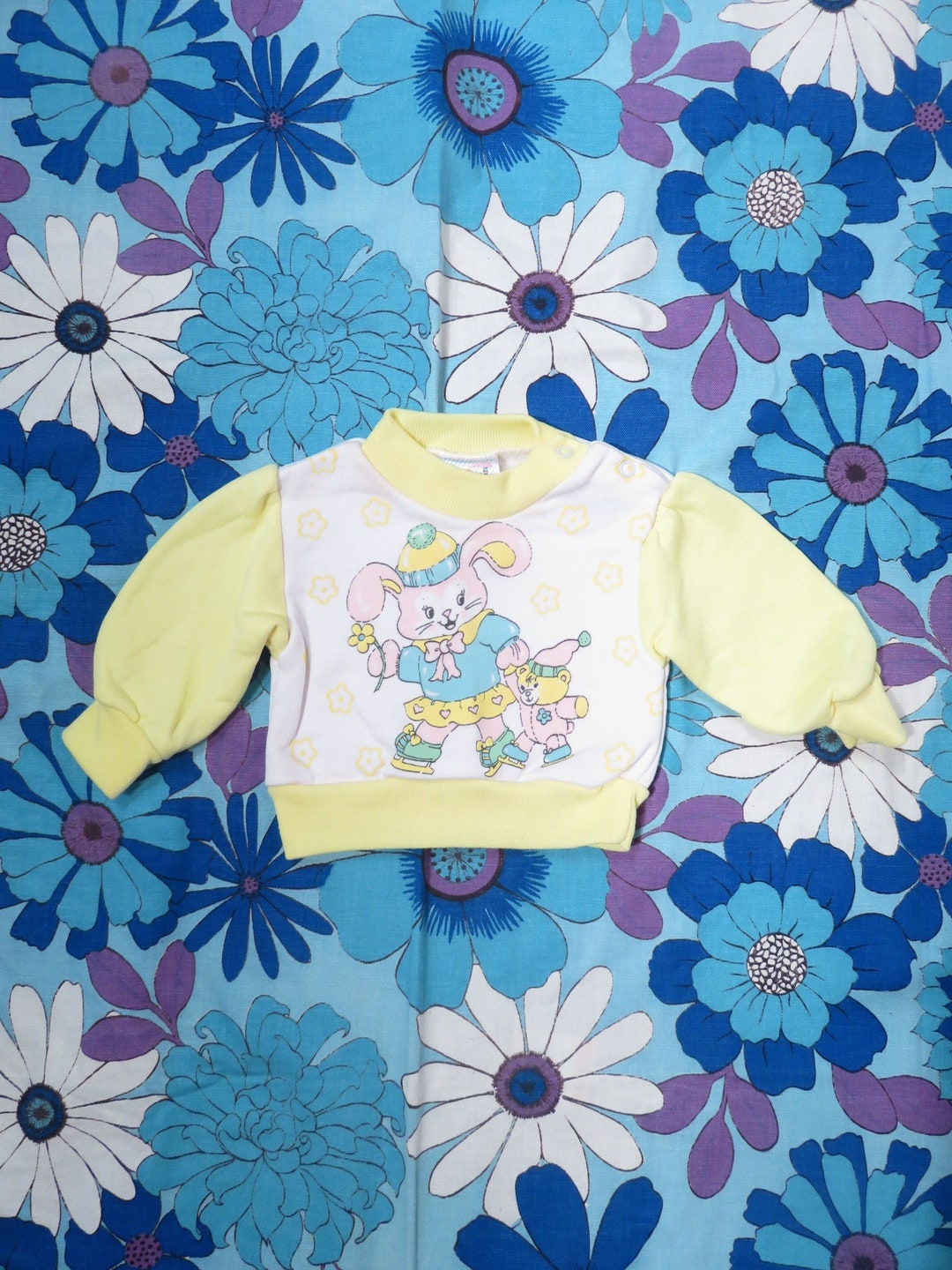 Vintage 80s Kids Bunny Print Puffy Paint Sweatshirt Size 0-6M - Etsy