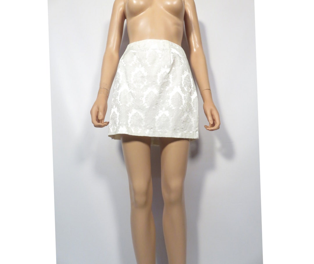 Vintage 80s/90s White Damask Mini Skirt Made in USA Size XS/S 27/28 ...