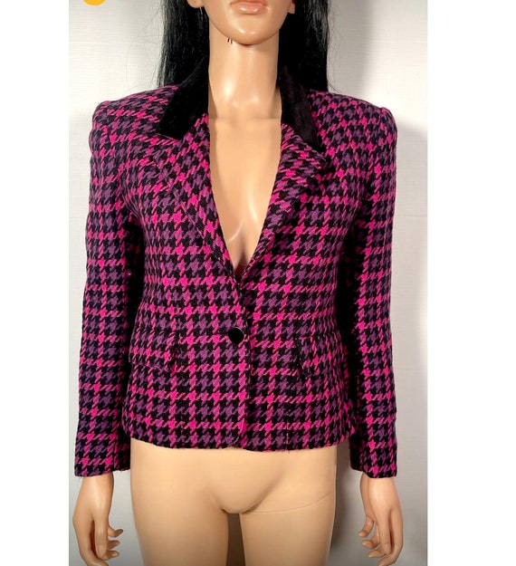 Vintage 80s Purple And Pink Houndstooth Wool Cropped … - Gem
