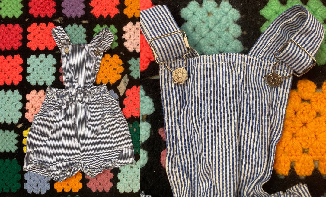 Vintage 80s/90s Kids Hickory Stripe Cotton Romper Overalls Size 24 M - Etsy