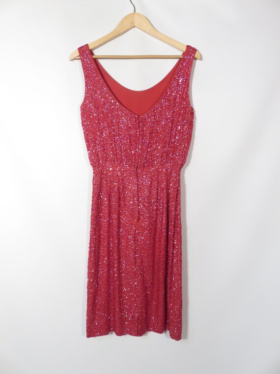 Vintage 60s Red Sequin Formal Party Holiday Dress Siz… - Gem