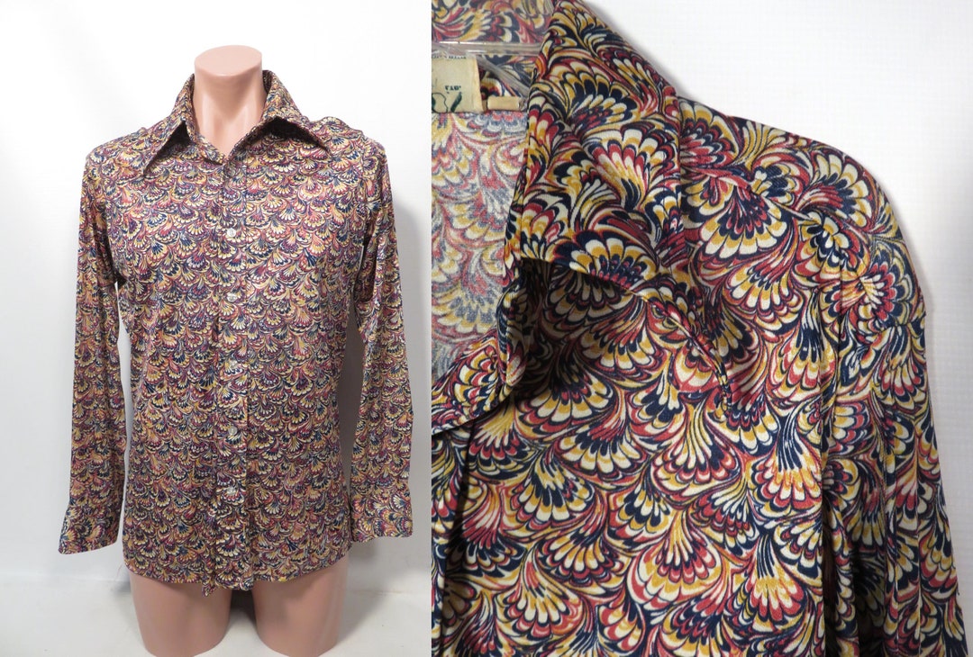 Vintage 70s Mens Disco Psychedelic Print Shirt Size L - Etsy