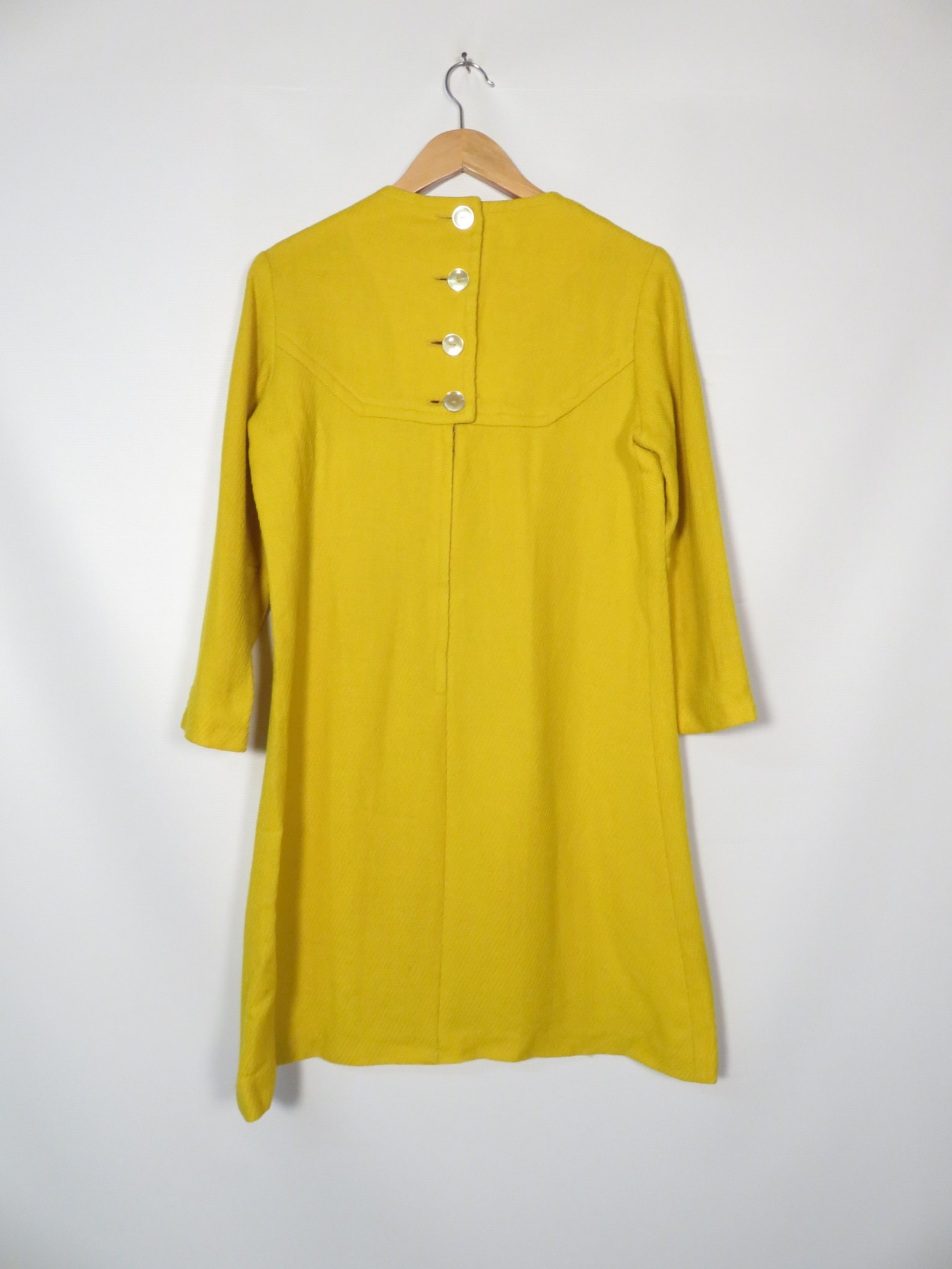 Vintage 60s Mod Bright Canary Yellow Woven Acrylic Winter Fall Dress ...