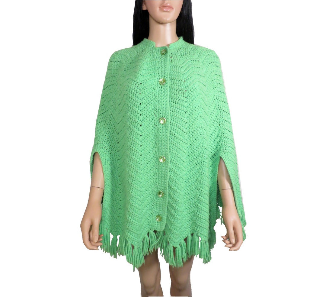 Vintage 60s/70s Bright Lime Green Afghan Knit Poncho - Etsy