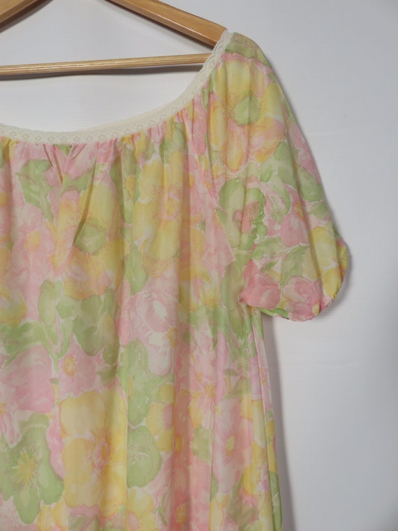 Vintage 70s Super Flowy Watercolor Floral Print Sheer… - Gem
