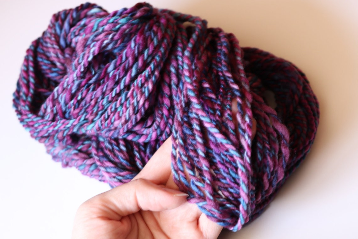 54 Yds Merino Wool Handspun Yarn Blue and Purple - Etsy