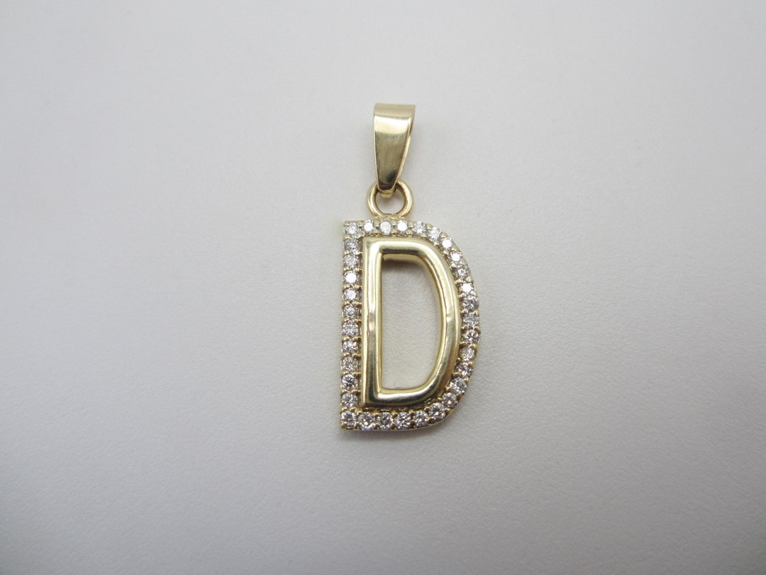 10K Yellow Gold and Diamond Letter D Pendant, Initial Pendant ...