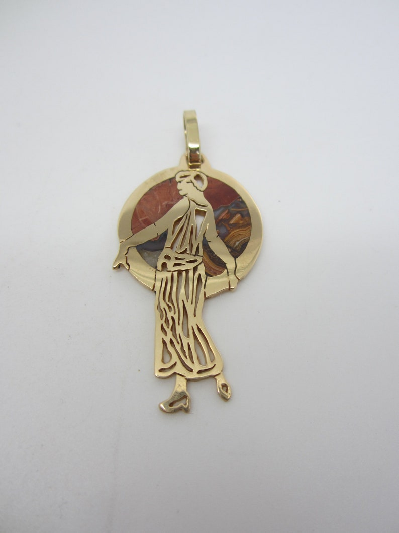 14k Gold Figure Pendant Natural Stone and 14K Gold Pendant - Etsy