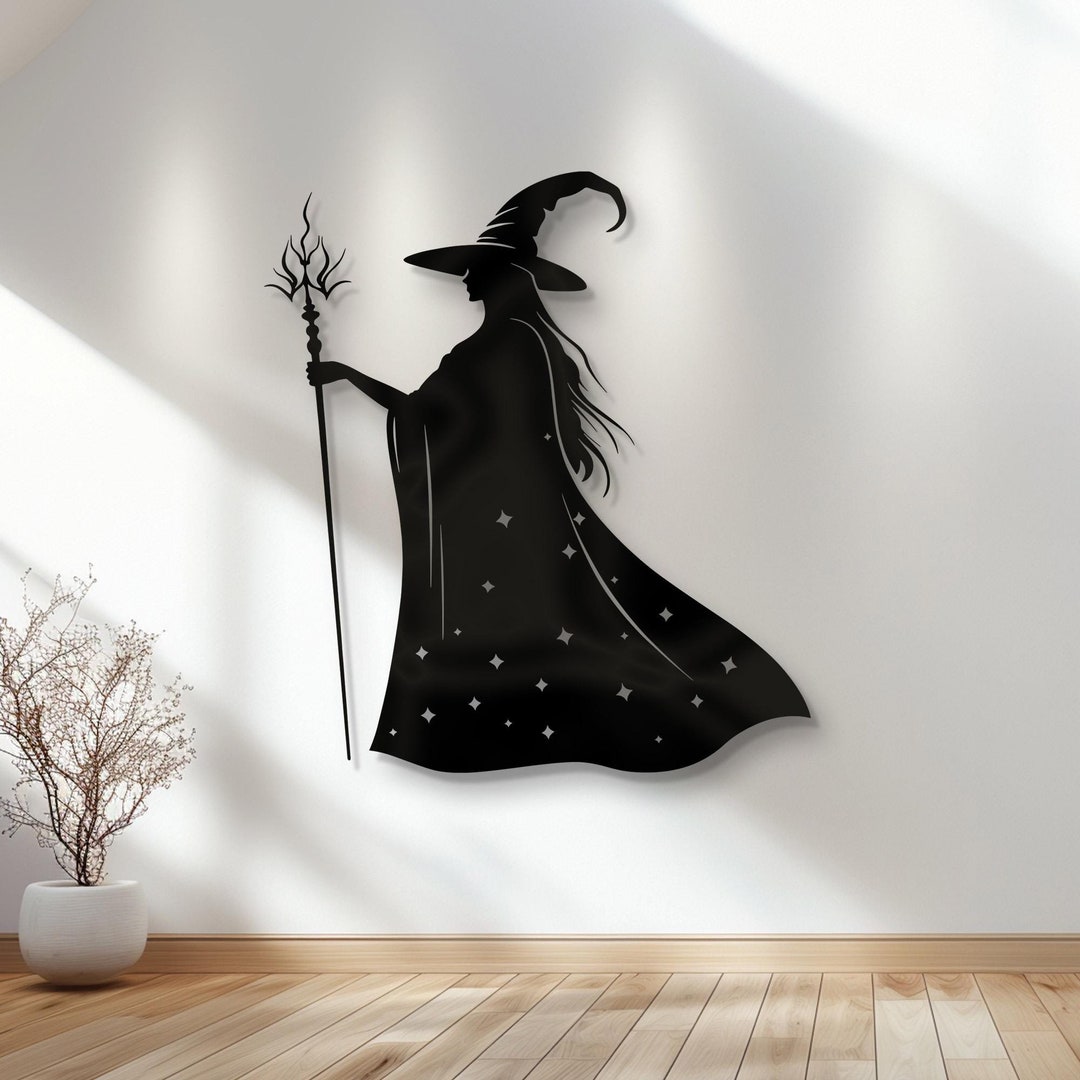 Halloween Black Witch Metal Wall Art, Witch Metal Wall Art, Metal Witch ...