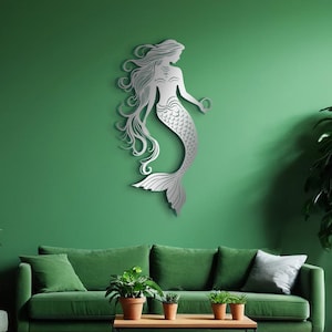 Metal Mermaid Wall Art: Laser Cut Nautical Decor - Etsy