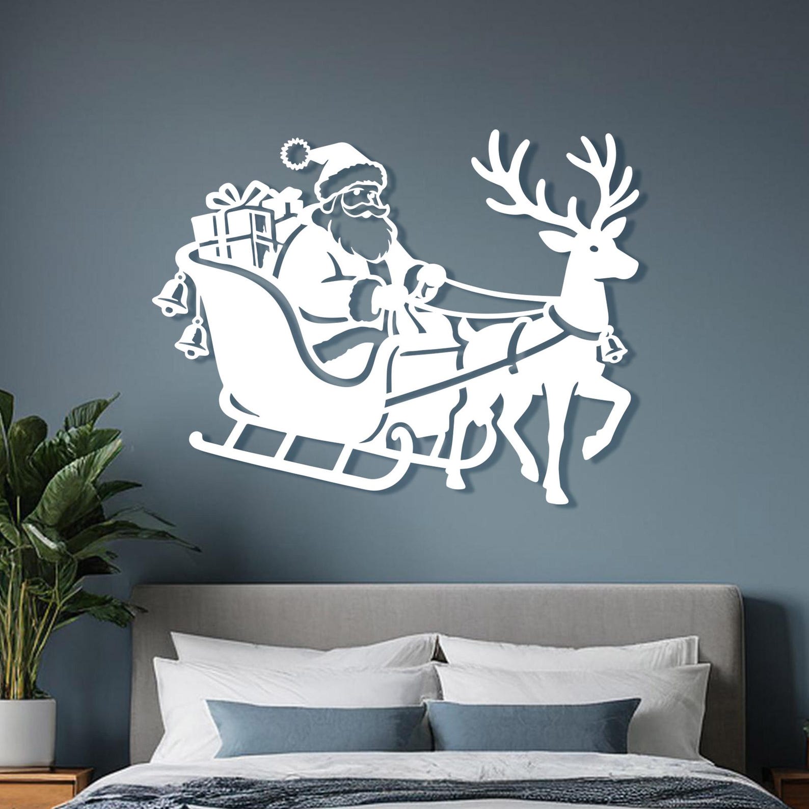 Metal Christmas Wall Decor,santa Claus on a Sleigh Reindeer Metal Wall ...