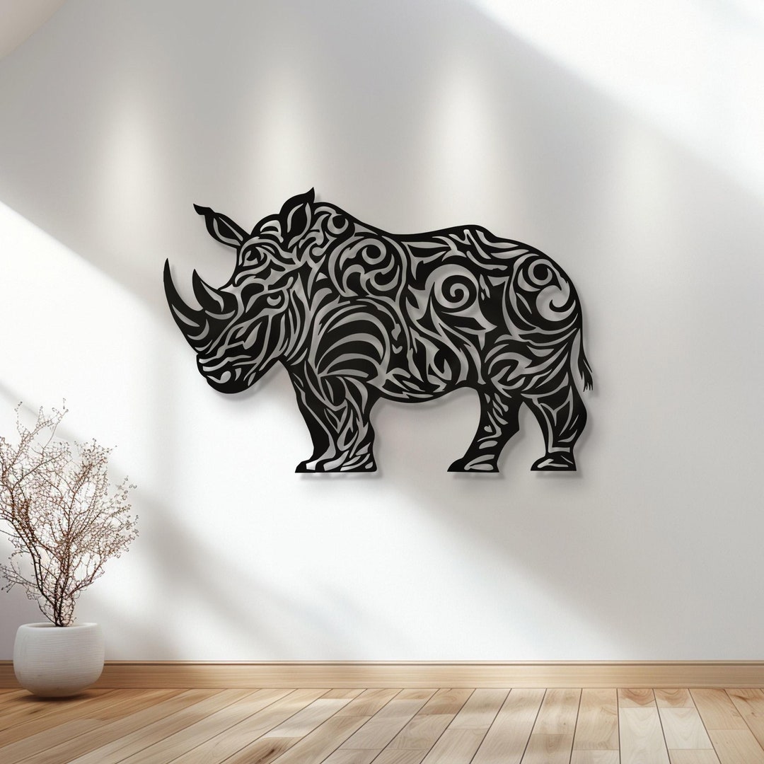 Metal Wild Rhino Wall Art,wild Rhino Metal Sign,metal Rustic Forest ...