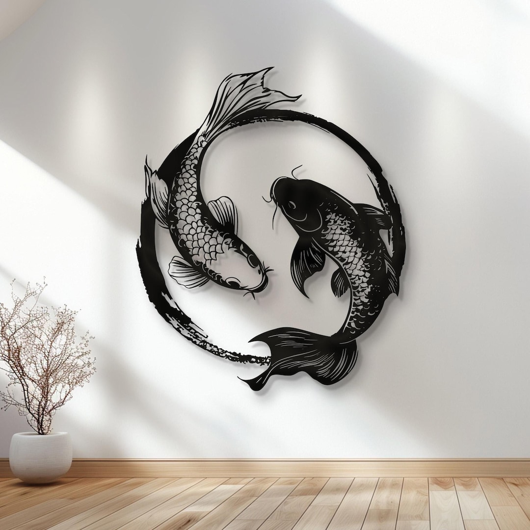 Metal Koi Fish Yin Yang Wall Art: Modern Home Decor - Etsy