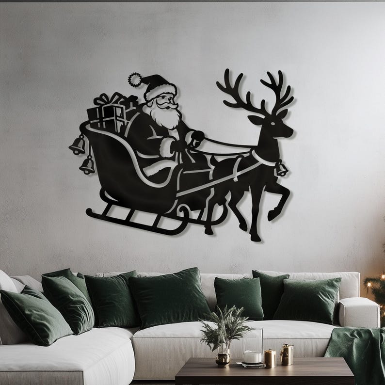 Metal Christmas Wall Decor,santa Claus on a Sleigh Reindeer Metal Wall ...