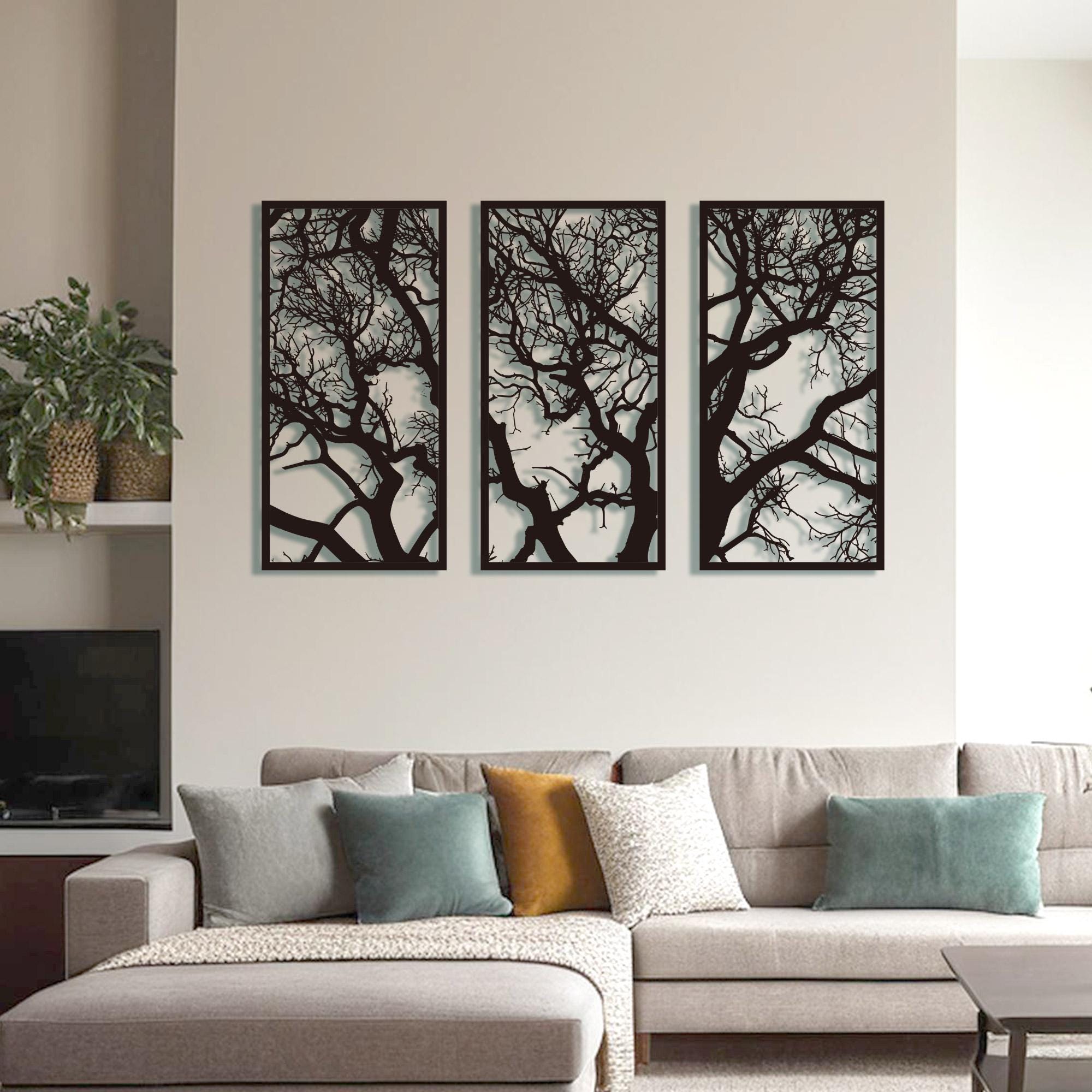 3-piece Metal Tree Wall Art: Modern Farmhouse Decor - Etsy