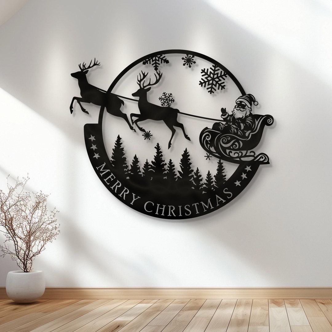 Metal Santa Sleigh Christmas Wall Decor, Holiday Art - Etsy