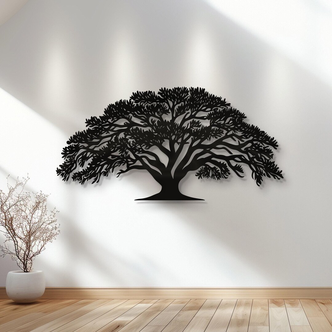 Metal Tree Silhouette Wall Decor, Metal Tree Wall Art, Living Room Wall ...
