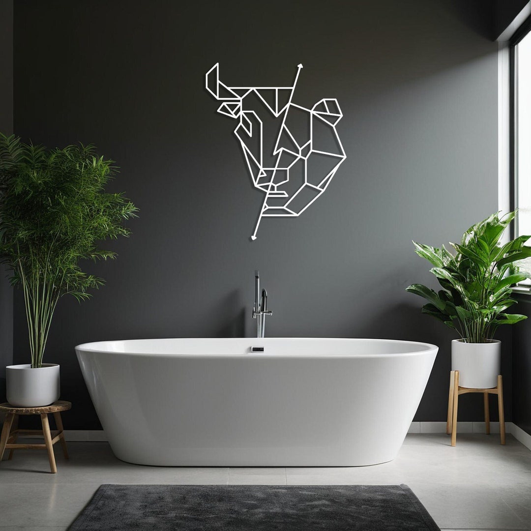 Metal Wall Art, Bull and Bear Trading Wall Decor, Geometric Metal Wall ...