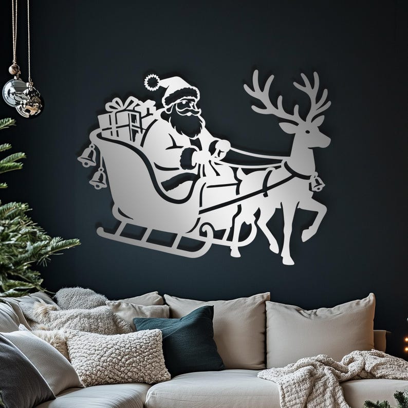 Metal Christmas Wall Decor,santa Claus on a Sleigh Reindeer Metal Wall ...