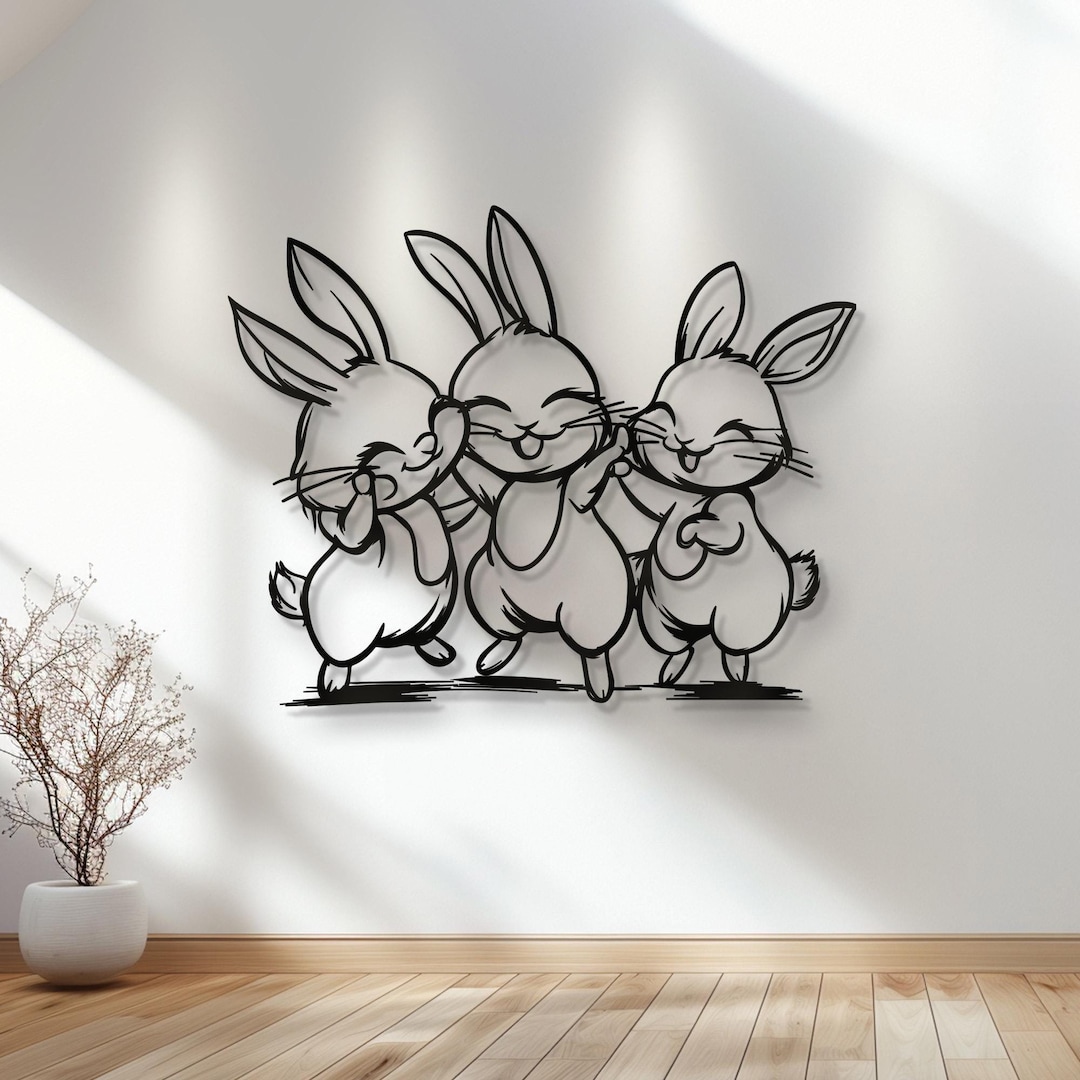 Dance Rabbit Wall Art,metal Rabbit Wall Decor,dance Rabbit Metal Art ...