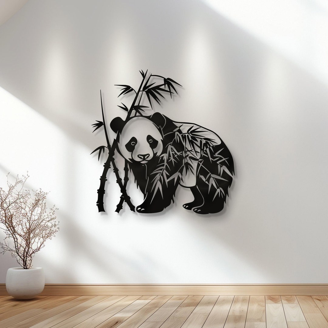 Metal Panda Bamboo Wall Art,panda Metal Sign,metal Panda Wall Decor ...