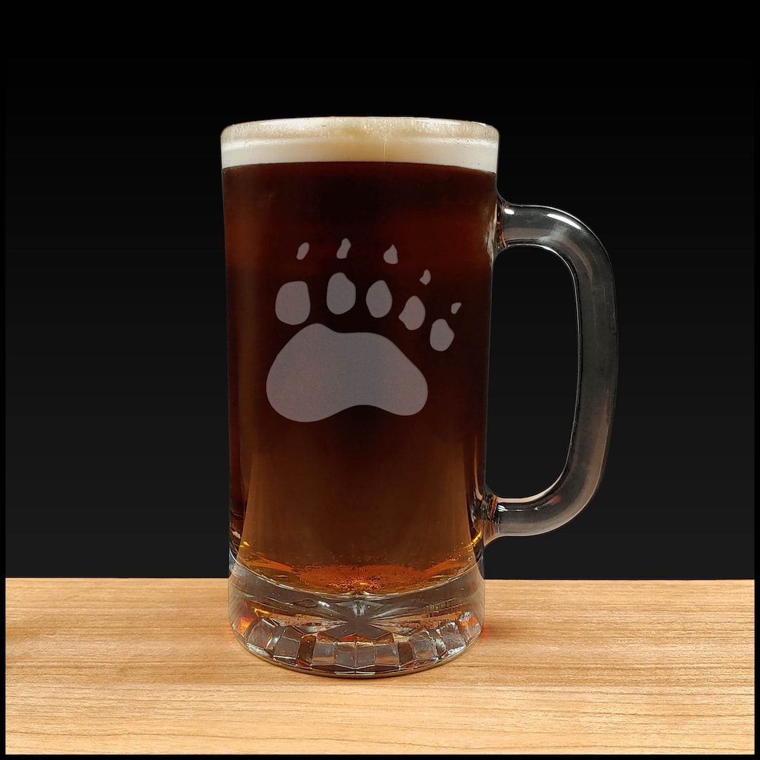 Bear Track Etched Beer Mug - Free Personalization - Bear Paw Pint Glass ...
