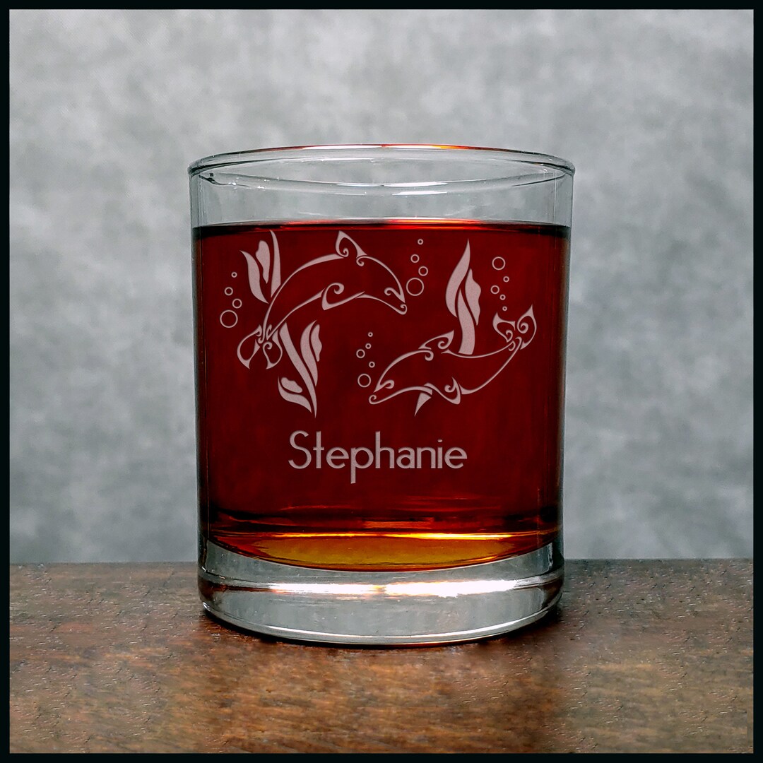 Dolphin Couple Engraved 11.2oz Whiskey Glass Deeply Etched Rocks Glass ...